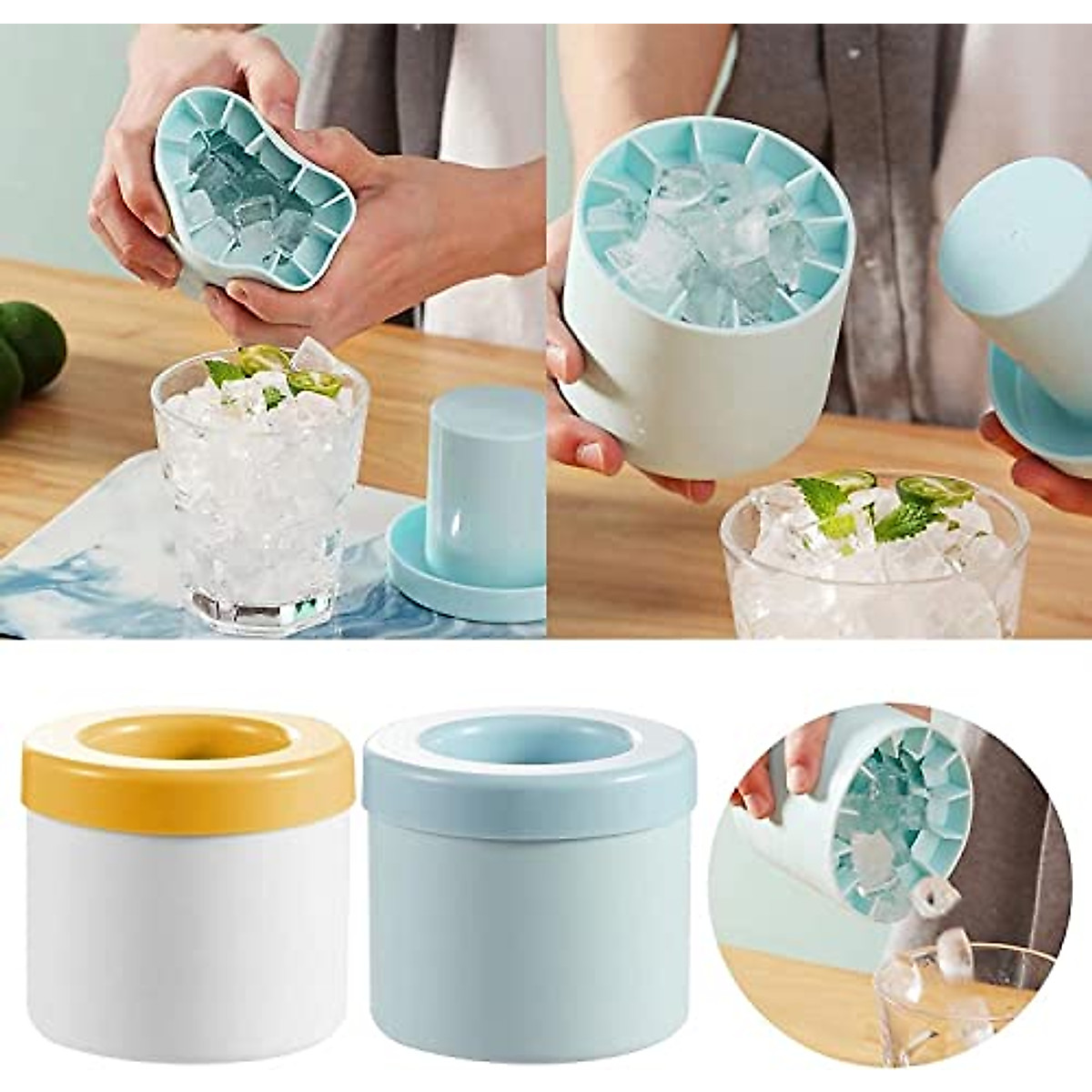2022 New Ice Cubes Maker,Decompress Ice Lattice,3D Cylinder Silicone Ice Lattice Molding Ice Cup Ice Maker Ice Tray Press-type Easy-release Ice Lattice 1.3cm Ice Cubes (Light Blue), (DQ1321)