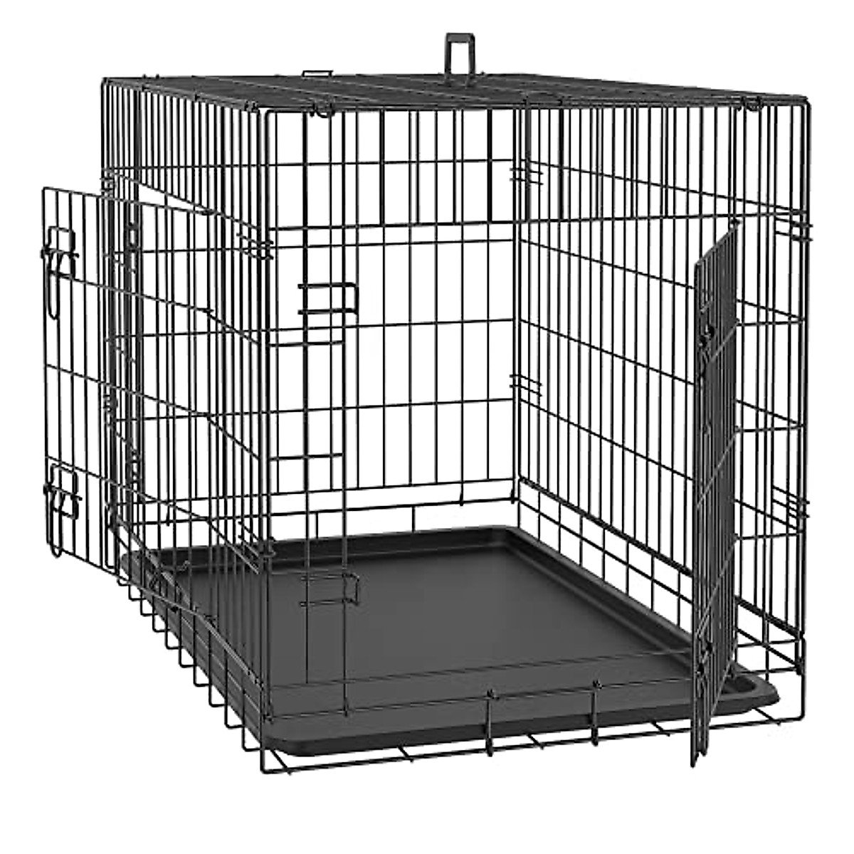 30/36/42Inches Double Door Dog Crate Folding Metal Wire Dog Kennel Cage with Tray for Small/Medium/Large Dogs Indoor Outdoor Travel Use