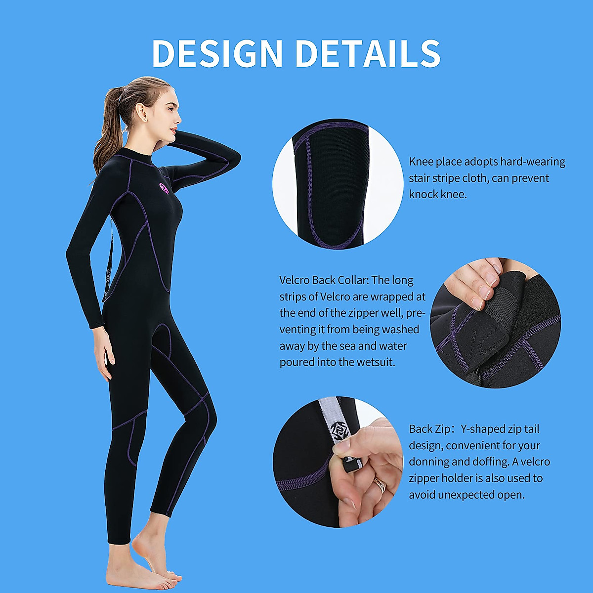 Dizokizo 3mm Women Wetsuit Neoprene Long Sleeve Full Wetsuit for Diving Surfing Kayaking Swimming