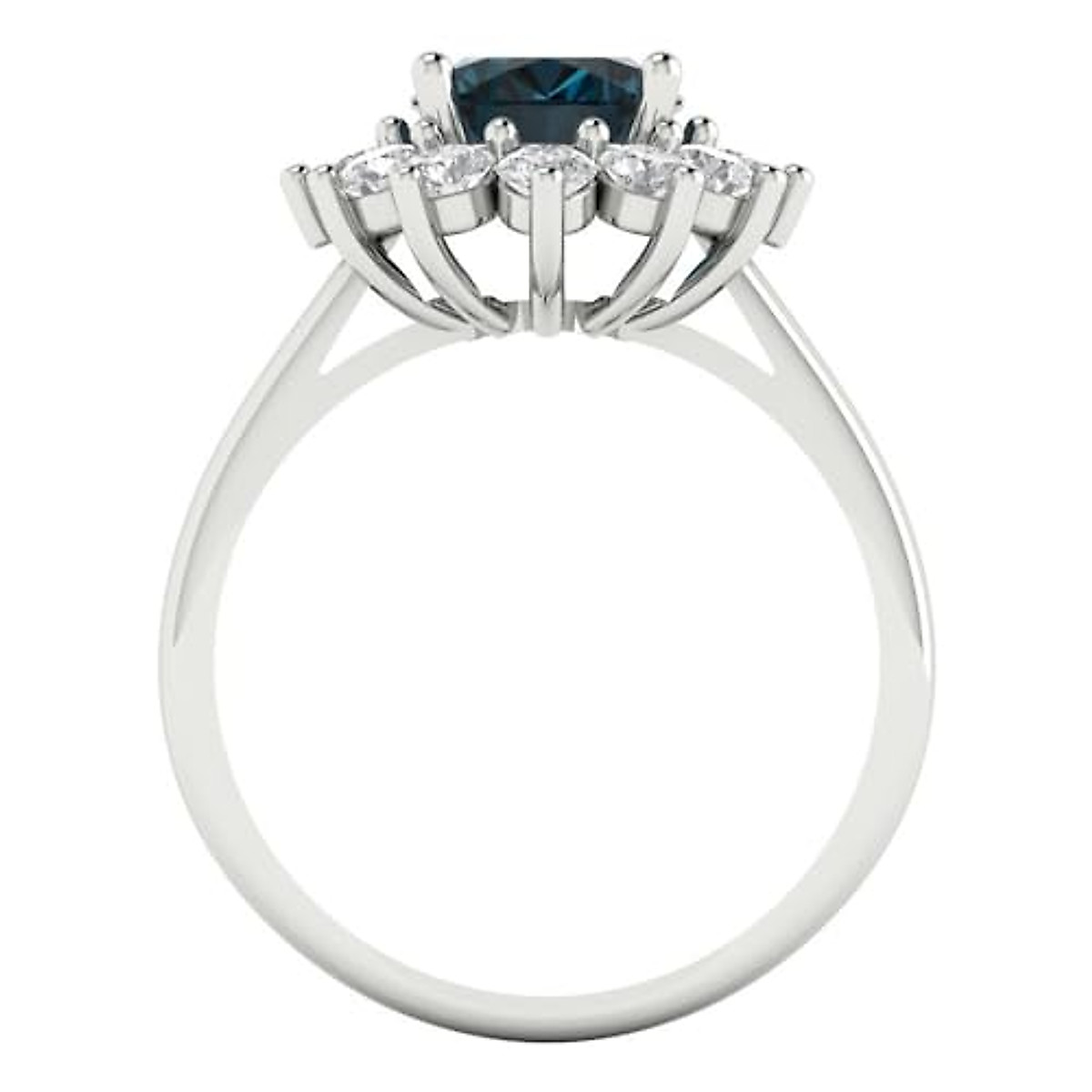 Clara Pucci 2.36 ct Oval Cut Solitaire Halo Natural London Blue Topaz Engagement Promise Anniversary Bridal Ring 18K White Gold 8.25