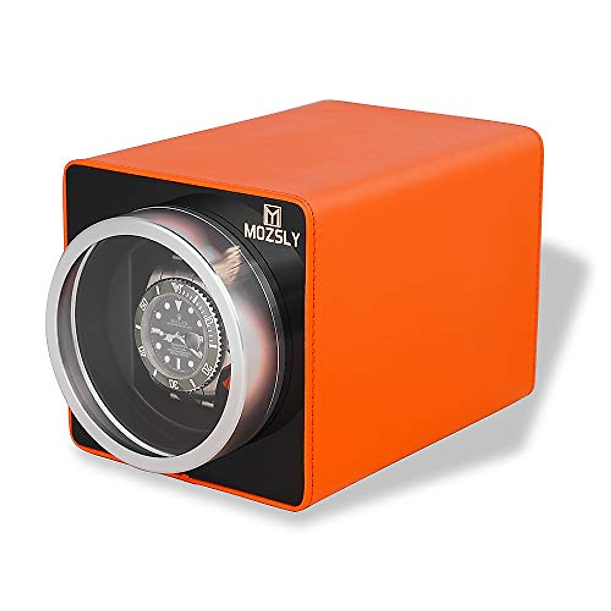 MOZSLY Watch Winder for Automatic Watches with 12 Rotation Mode Setting for Rolex Fit Man Women Automatic Watch Orange Leather