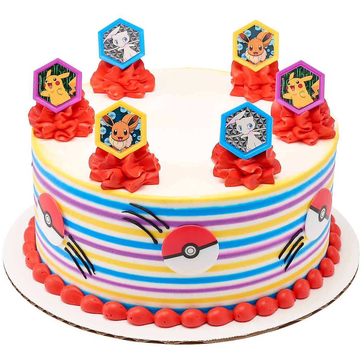 DecoPac Pokémon I Choose You Rings, Cupcake Decorations With Pikachu, Eevee, Mew, and Poké Ball, Multicolored Food Safe Cake Toppers – 24 Pack