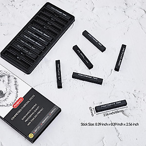 PANDAFLY Compressed Charcoal Sticks, 12 Pieces (Soft, Medium, Hard) Square Vine Charcoal Sticks for Drawing, Sketching, Shading, Charcoal Drawing Set for Beginners & Pro Artists