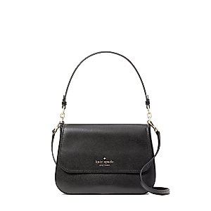 kate spade handbag for women Staci Saffiano Leather Flap Shoulder Bag, Black