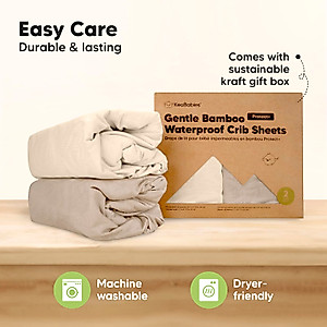 Waterproof Crib Sheets for Boys, Girls - 2-Pack Fitted Crib Sheet, Waterproof Crib Mattress Protector, Viscose from Bamboo Crib Sheets Neutral, Baby Crib Mattress Sheet, Toddler Bed Sheets (Ecru)