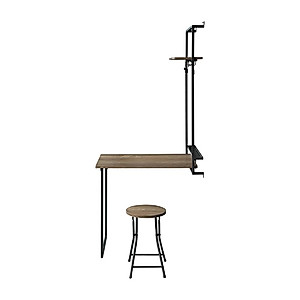 Coaster Home Furnishings Riley Foldable Wall Desk with Stool Rustic Oak and Sandy Black