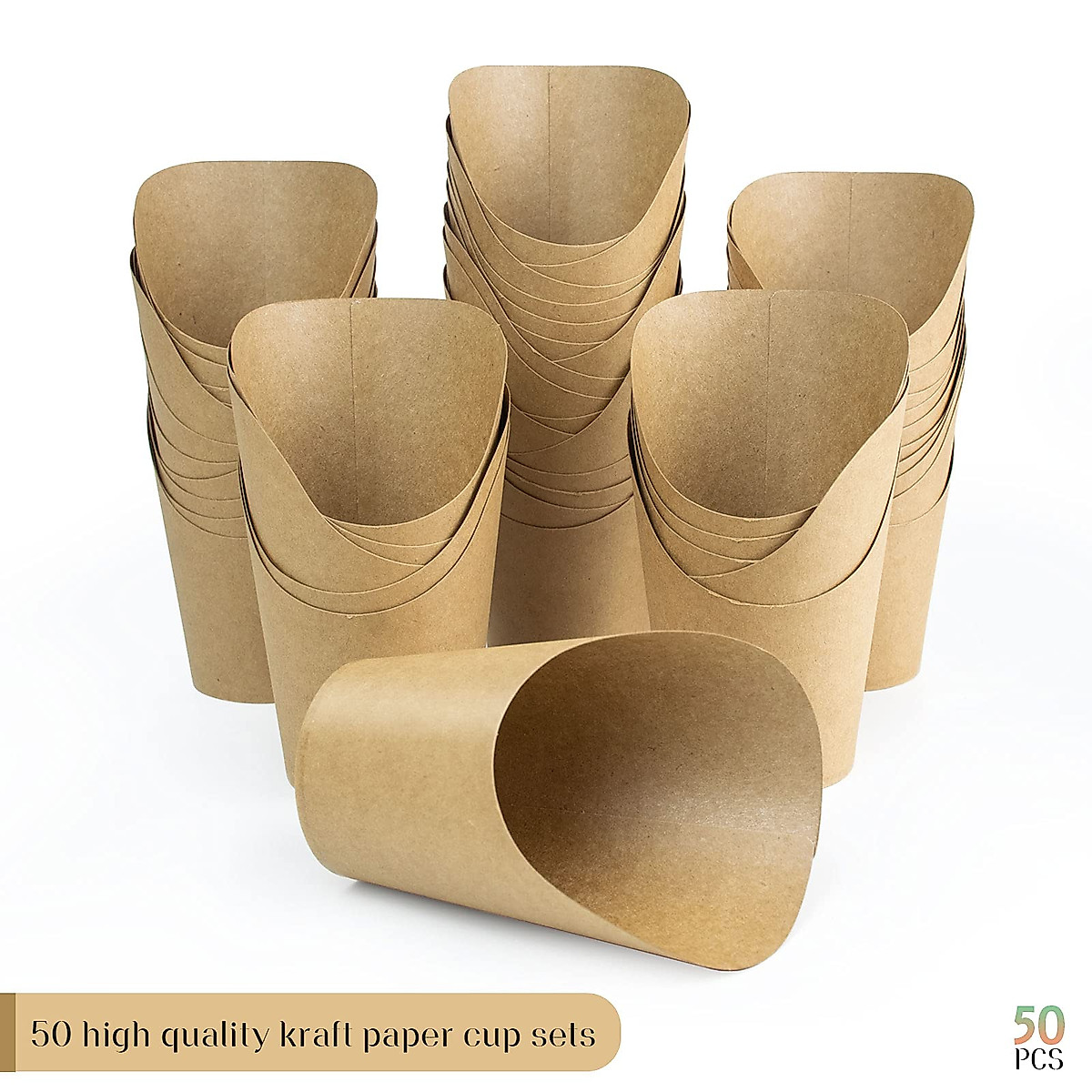 50Pcs French Fries Box, 14oz Disposable Take-out Party Baking Supplies Waffle Paper Popcorn Boxes, Sandwich Kraft Paper Cups Holder French Fry Paper Holder Wedding Food Trays Paper Cones