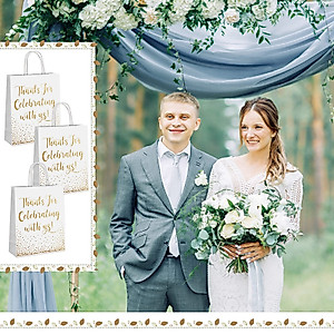 30 Pcs Gold Wedding Welcome Bags for Hotel Guests Thanks for Celebrating with Us Paper Bags Medium Size Foil Wedding Gift Bag with Handle For Bridal Shower Party Favor (White, 7.48 x 5.9 x 2.76 Inch)