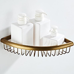 PEONYBATH Antique Bronze Brass Bath Corner Shelf Shampoo Holder, Wall Mounted Bathroom Hardware Accessories,Pattern Carving Design