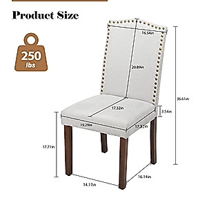 Sweetcrispy, Modern Upholstered Fabric Dining Nailhead Back and Wood Legs, Mid-Century Accent Side Chair for Living Room, Bedroom, Kitchen, Set of 4, Grey