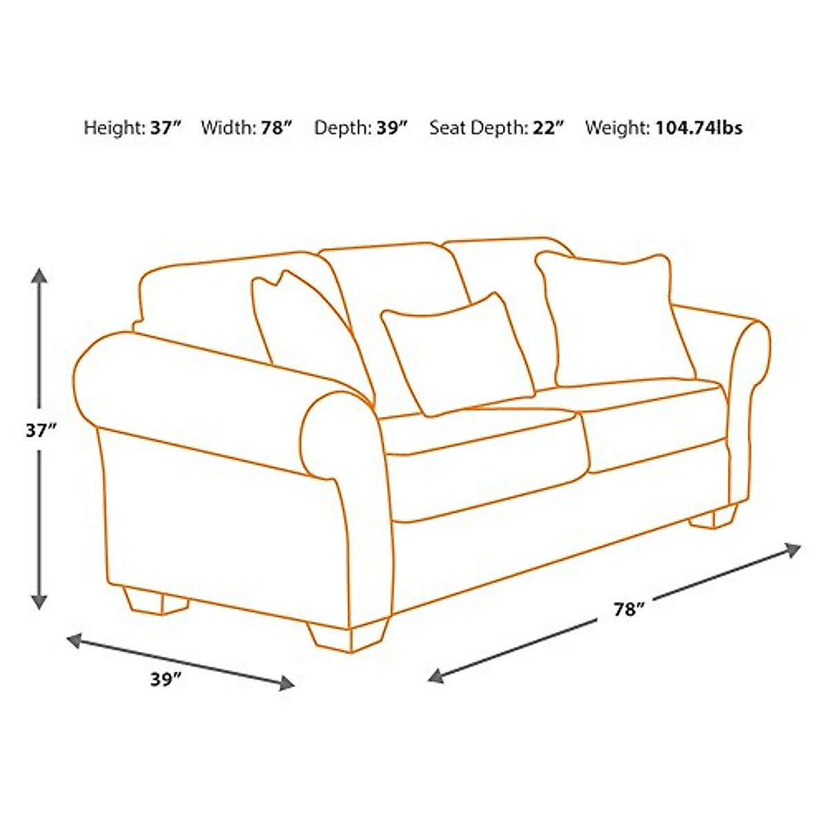 Signature Design by Ashley Tibbee Tufted Modern Sofa with 2 Accent Pillows, Dark Taupe