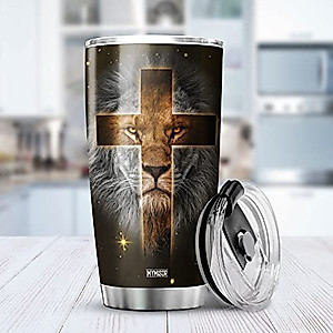 MYMISOR Lion Tumbler Cup For Men My God That Is Who You Are Christian Cross Stainless Steel Mug Wildlife Animal Christian Gift For Lion Lovers Uplifting Gifts Birthday Present