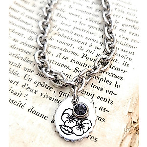 February Birthstone Charm Bracelet and Birth Month Violet Flower Simple Dainty Gift for Her Mom Daughter