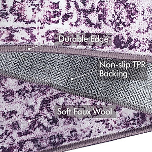 Washable Area Rug 5X7,Purple Bohemian Medallion Area Rug Vintage Living Room Rug Entrance Carpet Non-Slip Throw Rug for Bedroom Living Room Kitchen Laundry Room Entryway