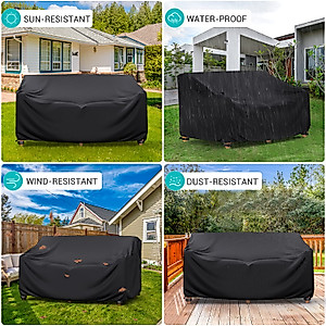 Heavy Duty Patio Sofa Cover, Waterproof 3-Seater Outdoor Sofa Cover Patio Furniture Covers for Outdoor Furniture Loveseat Couch, 90.5" L×34" D×32" H, Black