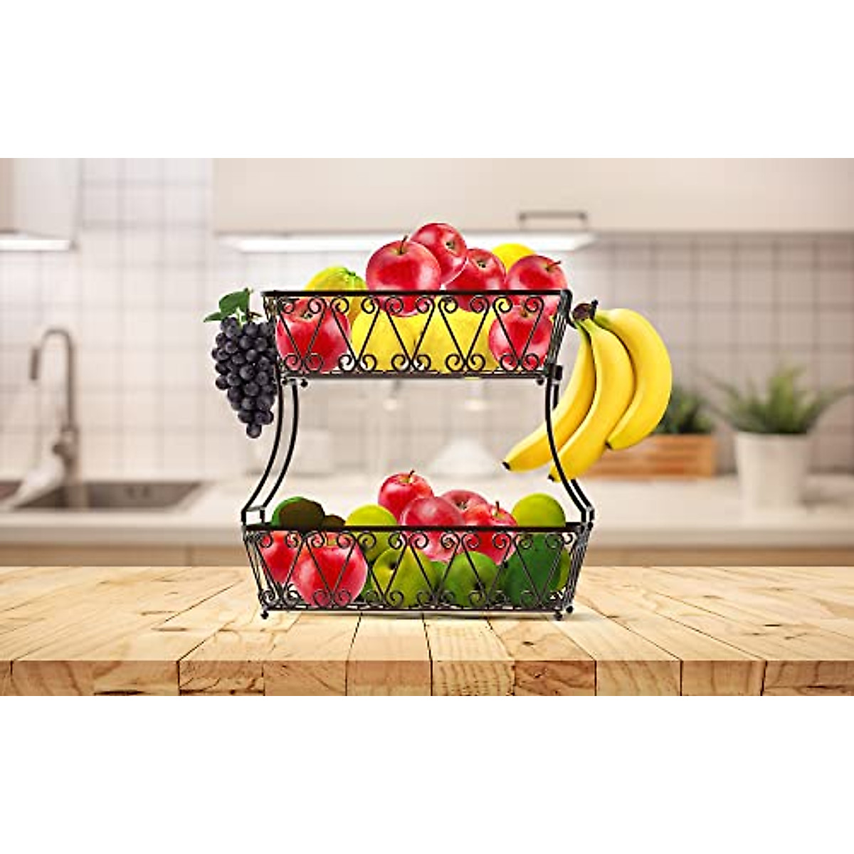 Simple Houseware 2-Tier Countertop Fruit Basket Bowl Storage, Bronze