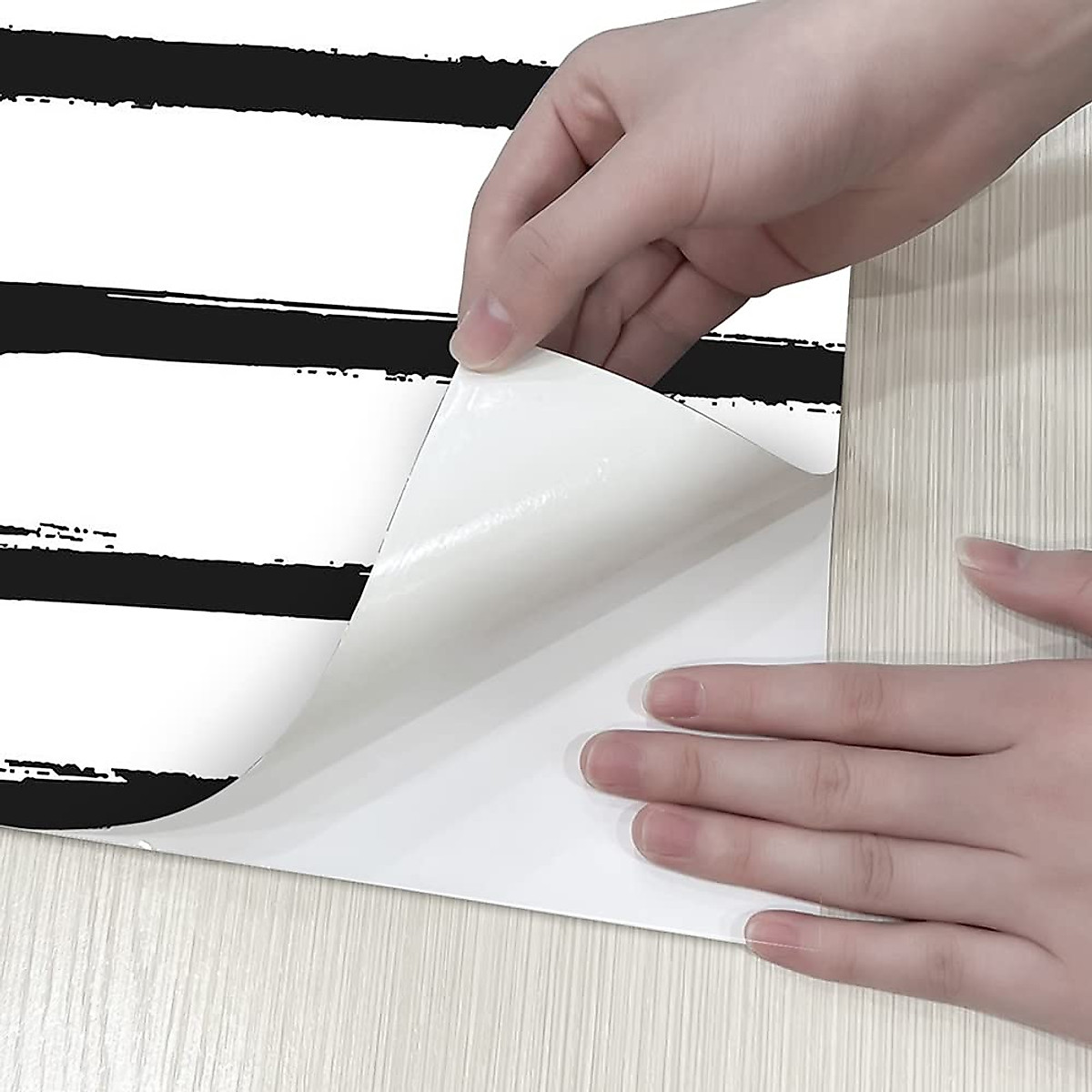 Self Adhesive Straight Lines Shelf Liner Contact Paper Striped Peel and Stick Wallpaper for Bedroom Kitchen Bathroom Walls Cabinets Dresser Drawer Liner Arts Crafts Decal 17.7X117 Inches