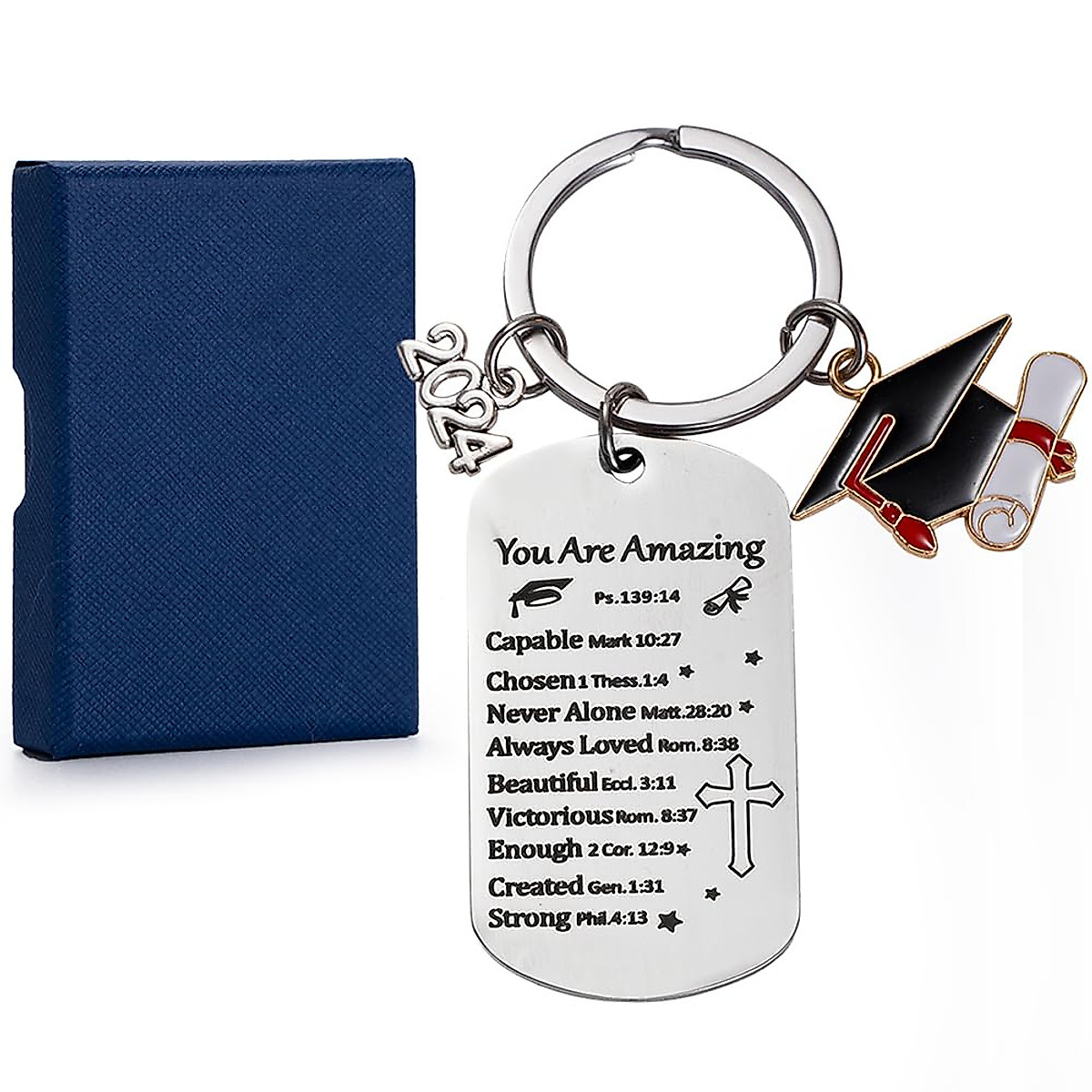 UYY 2024 Graduation Gifts for Her Him Inspirational Graduation Keychain with Jelwery Box for College Middle/High School Graduate Souvenir for Nurse Degree Masters Senior School Student Girls Boys
