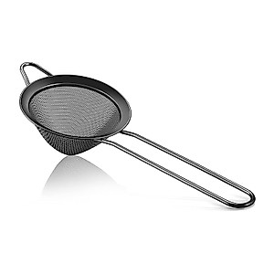 TeamFar Fine Mesh Strainer, 3.3’’ Stainless Steel Tea Strainer Bar Strainer Small Conical Cone Mesh Straine for Cocktail Coffee Juice, Healthy & Easy Clean, Long Handle & Hanging Loop, Black