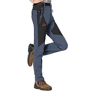 Gopune Women's Outdoor Waterproof Windproof Fleece Slim Cargo Snow Ski Hiking Pants (Grey,M)