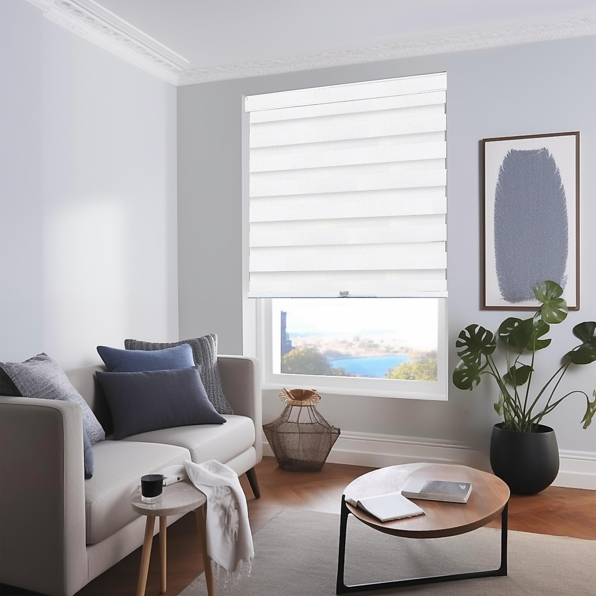 CHICOLOGY Zebra Blinds, Roller Window Shades, Blinds for Windows, Roller Shades for Windows, Window Shades for Home, Window Shades, Pull Down Shades for Windows, 22" W X 72" H, Basic Arctic