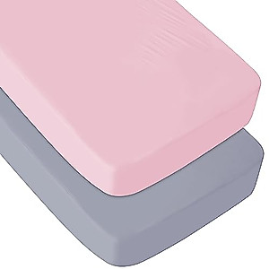 Biloban Crib Sheets Girl 2 Pack, Fitted Crib Sheet for Standard Crib Mattress, Cozy Toddler Crib Sheets Girls, Microfiber, Grey and Pink