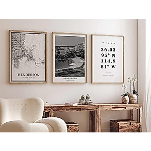 Dear Mapper Henderson United States View Abstract Road Modern Map Art Minimalist Painting Black and White Canvas Line Art Print Poster Art Line Paintings Home Decor (Set of 3 Unframed) (16x24inch)