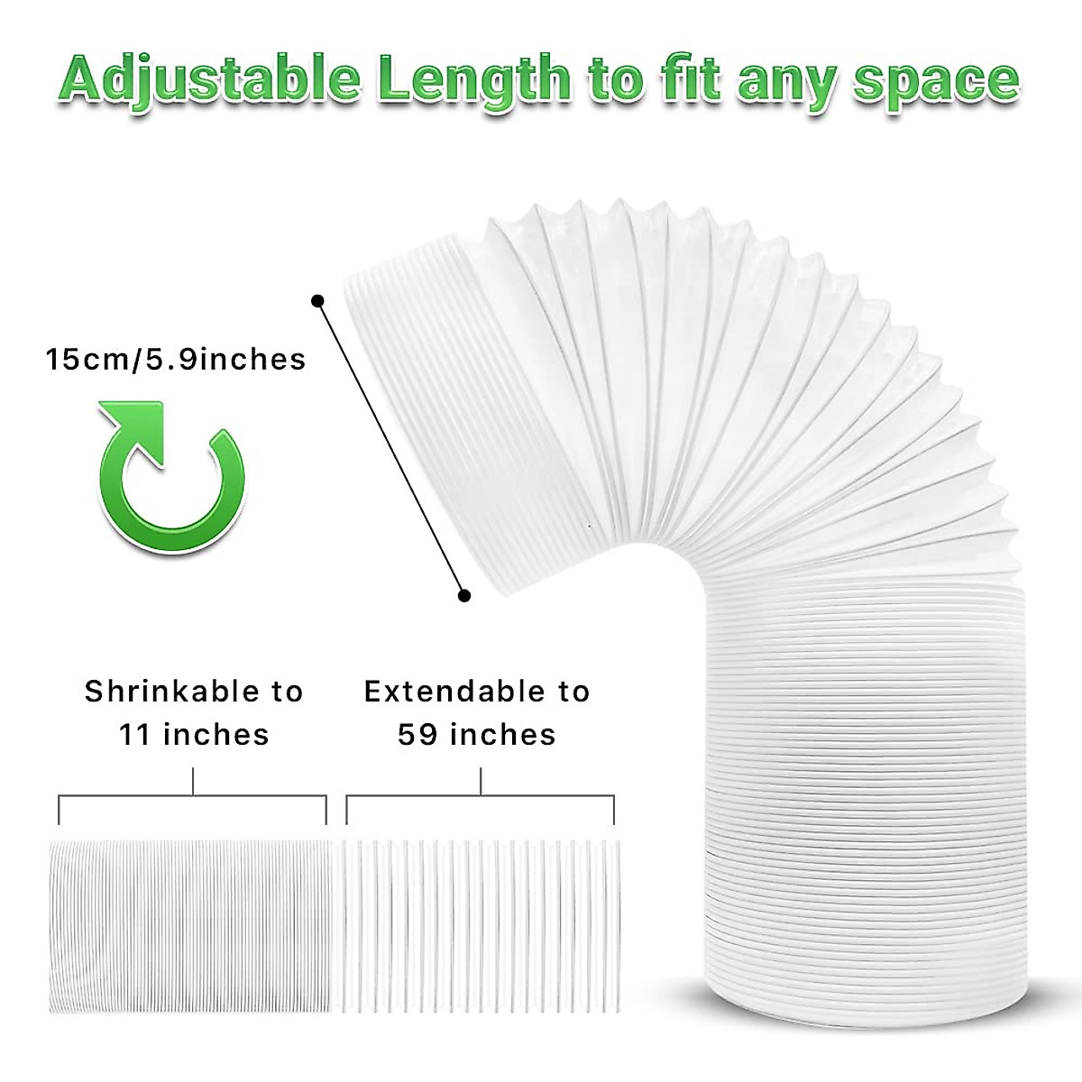 Air Conditioner Hose, lasama Universal Exhaust Hose, 5.9" Diameter Portable AC Exhaust Vent with Length 59", Clockwise Thread