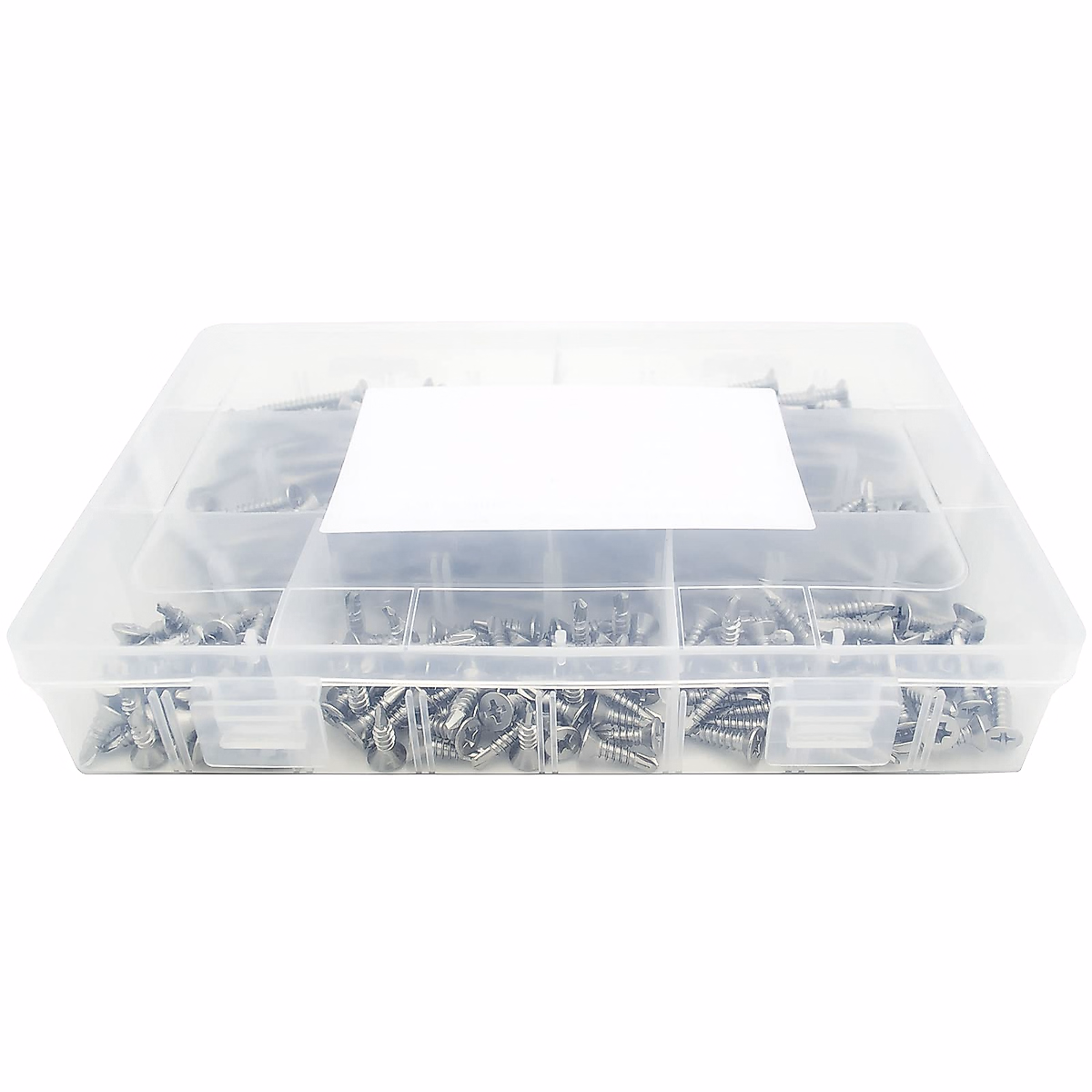 Guard4U 300Pcs 7-Size 410 Stainless Steel #8 SAE Flat Head Phillips Self Drilling Screws Sheet Metal Tek Screws Assortment Kit, Modified Truss Head Self Driller- #8 x 1/2" to #8 x 2"