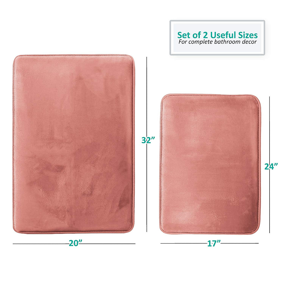 Clara Clark 2 Piece Bathroom Rugs Bath Mat Set, Velvet Memory Foam Bath Mats for Bathroom - Non-Slip, PVC Backing Bath Rugs, Washable Bathroom Rug Mats - Dries Quickly, Bathroom Rug Set - Misty Rose