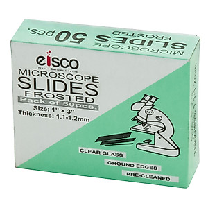 EISCO Glass Microscope Slides, 50 Pack - Precleaned - Ground & Polished Edges - Frosted End