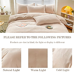 Beyeutao Brown Waffle Duvet Cover Ultra Soft Washable Queen Duvet Cover Comforter Textured 3 Piece Bedding Set with Duvet Cover Pillowcases Zipper Closure.