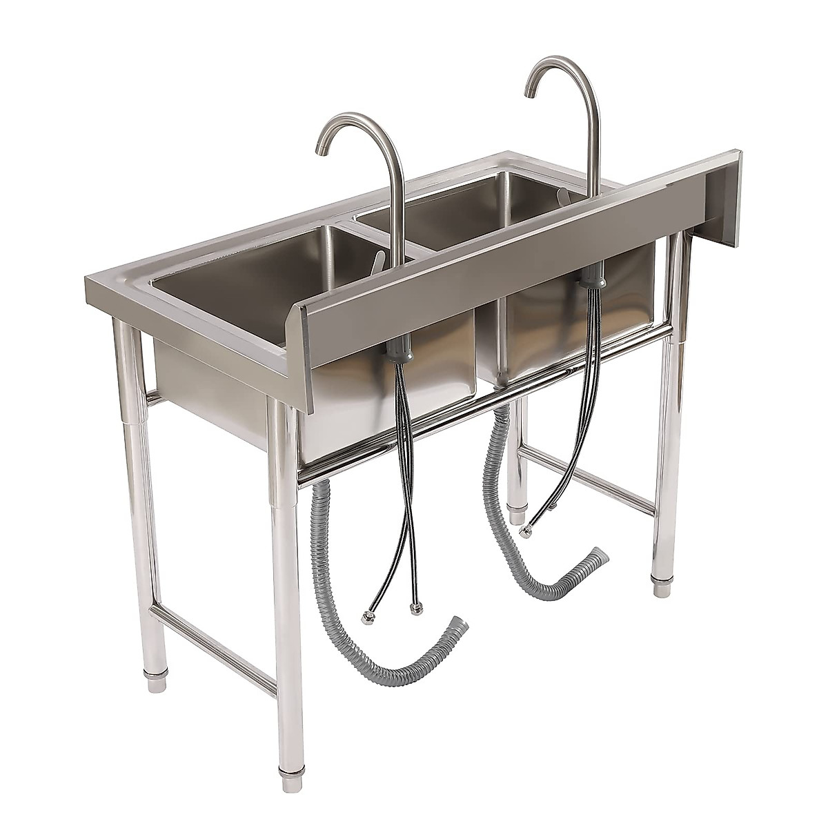 2 Compartment Commercial Stainless Steel Sink,Free Standing Utility Double Bowl Restaurant Sink,Kitchen Prep & Utility Sink for Home Garage Bar Laundry Room 39.3" L×23.6" W×31.5" H