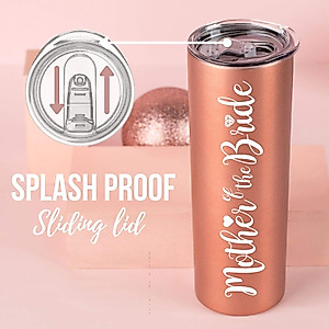 Onebttl Mother of The Bride Gifts, 20oz Stainless Steel Skinny Tumbler with Lid and Straw On Wedding Party for Brides Mom from Brides, Daughters (Rose Gold)