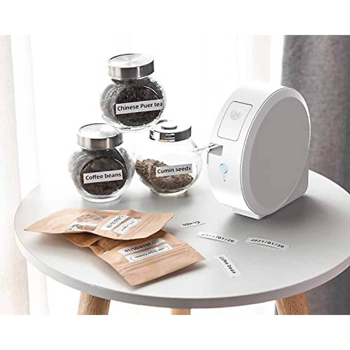 Labelife Bluetooth Label Maker Machine, Wireless and Portable Label Maker with Multiple Fonts, Compatible with iPhone and Android Phone, with One Laminated JM Label, for Home & Office, P3100D, White