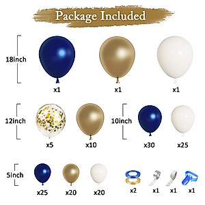 145Pcs Royal Blue and Gold Balloons, Graduation Decorations Class of 2024 Navy Blue Balloon Garland Kit Gold White Confetti Foil Crown for College Baby Shower Birthday Gender Reveal Wedding Party
