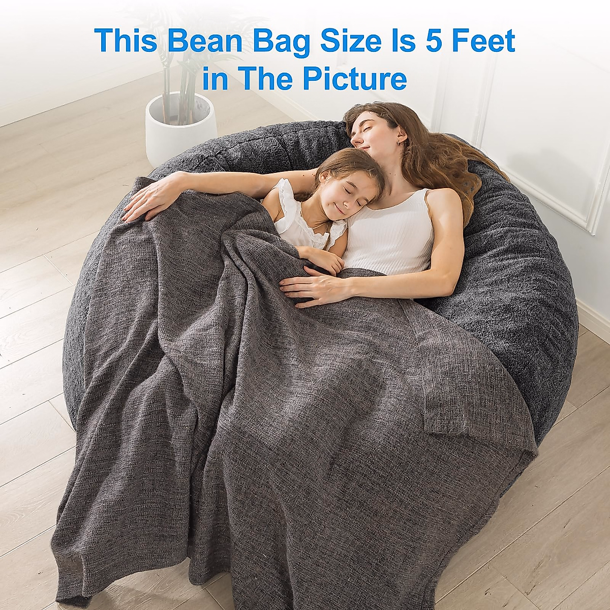 WhatsBedding [Sherpa Fabric] Bean Bag Chair: 3 ft Memory Foam Bean Bag Chairs for Teens/Kids with Filling,Ultra Soft Faux Fur Fabric, Large Bean Bag with Filler for Living Room,3 Foot,Dark Grey