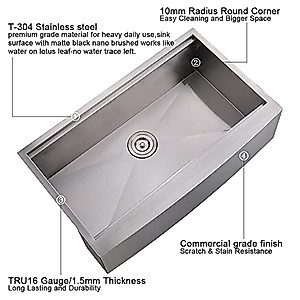 33Inch Farmhouse Sink Workstation Stainless Steel -VOKIM 33"x22" Farmhouse Apron Front Workstation Kitchen Sink 16 Gauge Stainless Steel Single Bowl Farm Sink