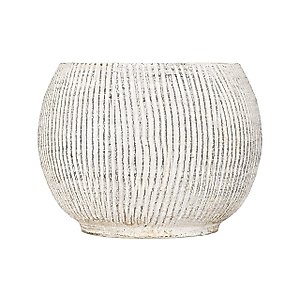 Distressed Cream Terracotta Planter with Fluted Texture