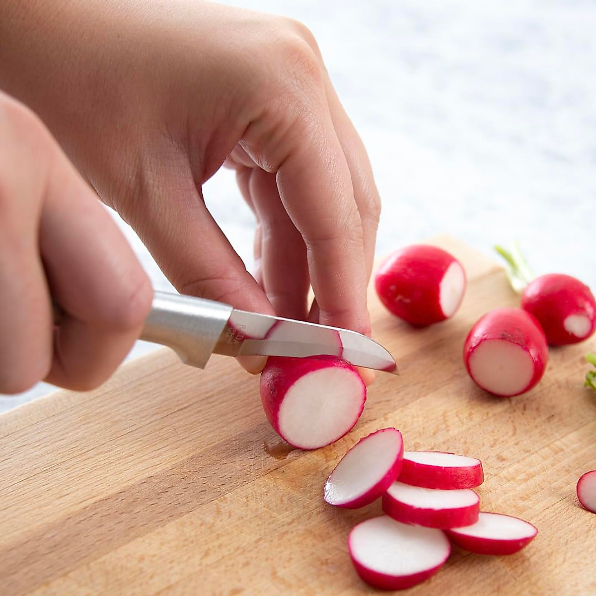 Rada Cutlery Curved Paring Knife Stainless Steel Blade With Aluminum Made in USA, 6-1/8 Inch, Silver handle