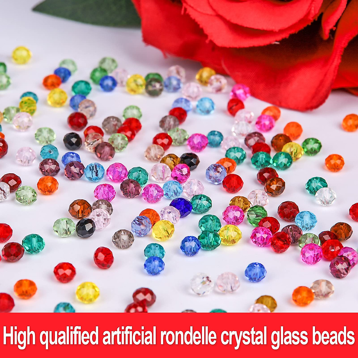 Suhome 4800pcs 4mm Rhombus Crystal Glass Beads 24 Colors Faceted Small Bracelet Beads Bulk for Jewelry Making Pure and Bright