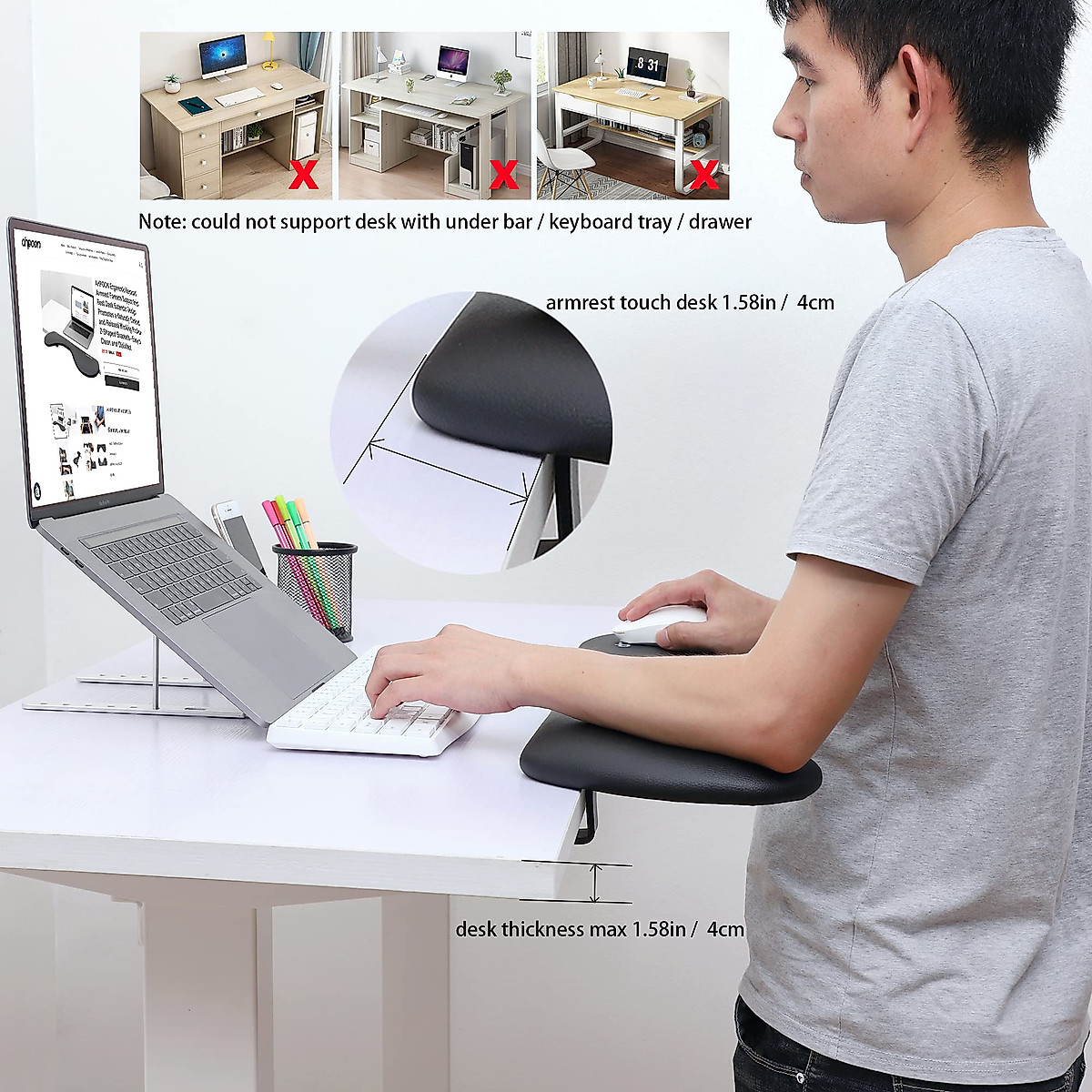 AHPOON Ergonomics Desk Extender Tray,Keyboard Drawer Tray 26.8"x8.5" Punch-Free Clamp on,Table Mount Armrest Shelf, Computer Elbow Arm Support