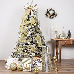 ISULIFE 87ct Christmas Ball Ornaments Set Shatterproof Seasonal Hanging Decorations with Reusable Hand-held Gift Package for Xmas Tree Holiday Party and Home Decor, Gold