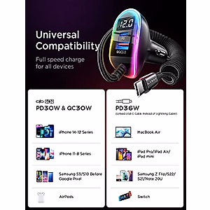 USB C Car Charger Adapter - LISEN 96W 3 Port USB Car Charger Fast Charging Dual PD&QC3.0 with 5.3ft Fast Charge Type C Car Charger Compatible with Samsung Galaxy S22 S21 Note 20 Pixel iPad Pro iPhone