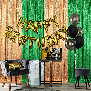 4 Panels Green Gold Sequin Backdrop Curtain 2 ft x 8 ft Glitter Background Sparkle Photography for Party Congrats Grad Graduation Party Decorations, Birthday, Wedding