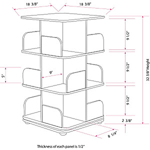 KB Designs - 3-Tier 360° Rotating Revolving Tower Bookcase Display Unit, Black