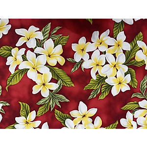 Red Plumeria Hawaiian Print 100% Cotton Fabric Sold by The Yard