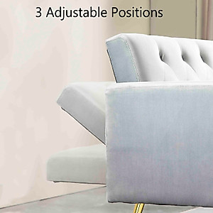 RIDFY Velvet Sofa Bed Futon with 2 Pillows, Modern Convertible Sleeper Couch, Folding Upholstered Recliner Loveseat, 3-Angle Adjustable, 2-in 1Memory Foam Living Seat for Office Studio (Grey)