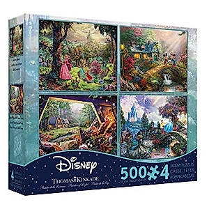 Ceaco - 4 in 1 Multipack - Thomas Kinkade - Disney Dreams Collection - Sleeping Beauty, Mickey & Minnie Mouse, Snow White & Seven Dwarfs, and Cinderella - (4) 500 Pieces Jigsaw Puzzles
