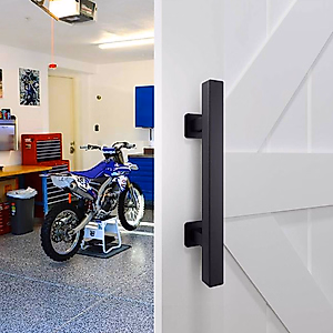 Barn Door Handle, Square 12" Barn Door Hardware Kit Pull and Push Sliding Door Handle, Rustic Two-Side Design for Barn Door, Garage Door, Closet Door, Cast Iron Black(Heavy Duty Version)